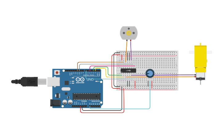Circuit design Motor DC com Potenciômetro - Tinkercad