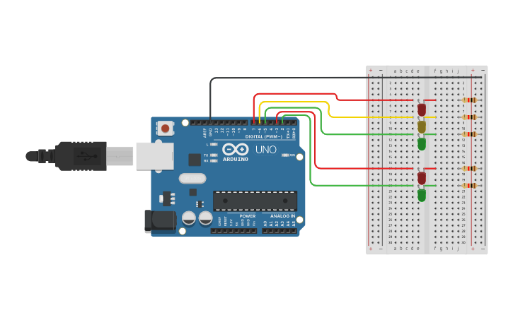 Circuit design Traffic Signal System - Tinkercad
