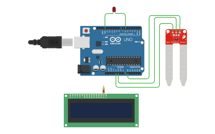 Circuit design Soil Moisture Sensor - Tinkercad