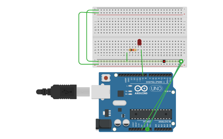 Circuit design Arduino (dimming LED with a variable) - Tinkercad