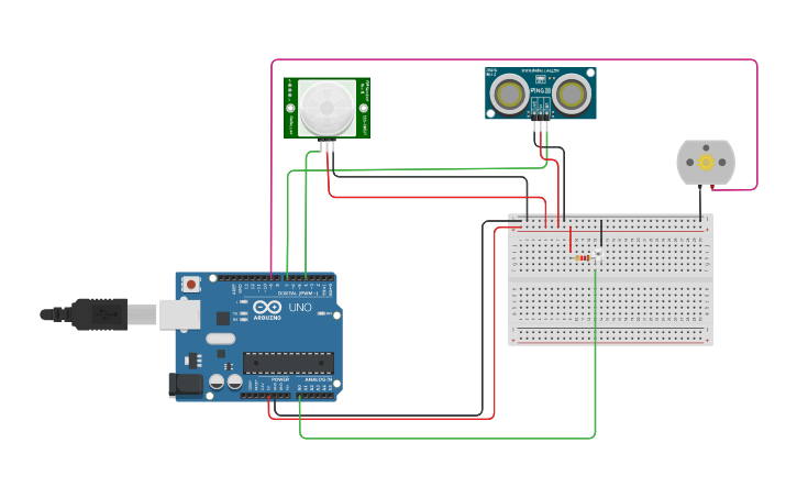 Circuit Design Ultrasonic Motion Light Reading Tinkercad