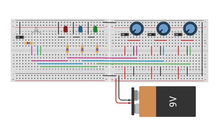 Circuit Design Circuito 3 Led 3 Potenziometri E 1 Led Rgb Con 3 Pulsanti Tinkercad