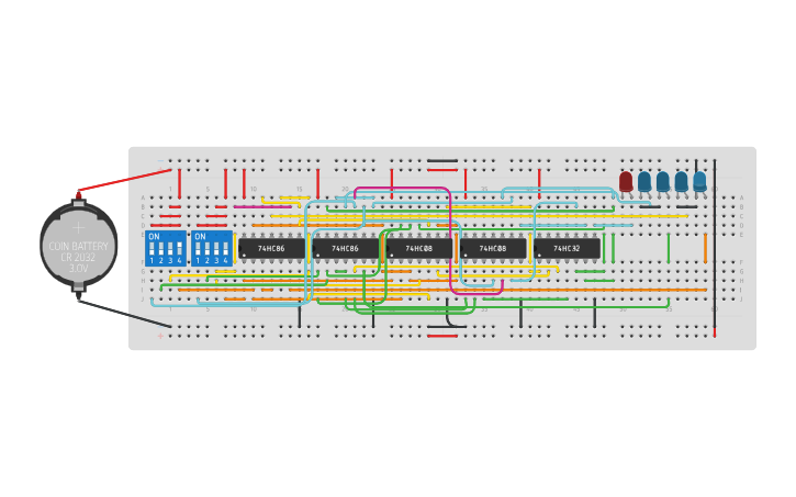Circuit design 4-Bit Binary Adder | Tinkercad