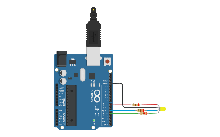 Circuit design EXEMPLE : Utiliser une LED RVB - Tinkercad
