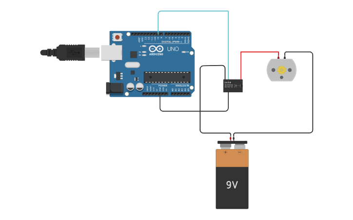 Circuit design a relay with arduino to control DC Motor on/off. - Tinkercad
