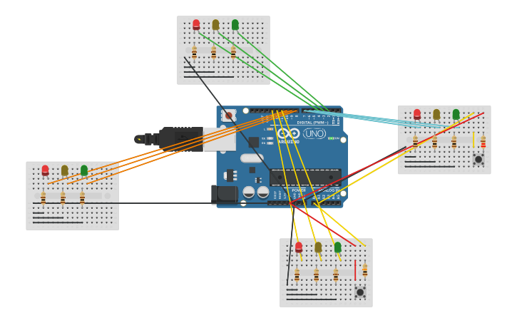 Circuit design Traffic lights | Tinkercad