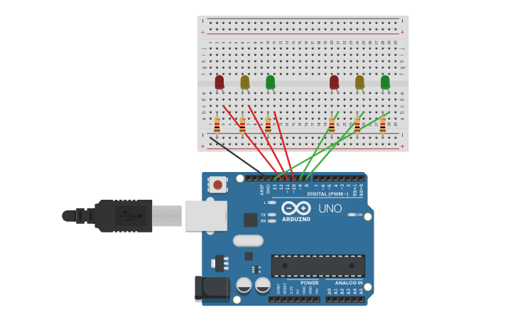 Circuit design Traffic Light Control System - Tinkercad