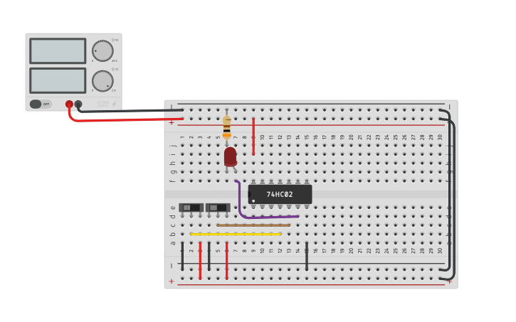 Circuit design Circuito porta NOR | Tinkercad