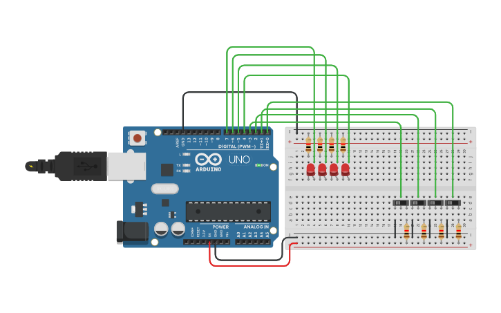 Circuit design 4 bit 1's complement - Tinkercad