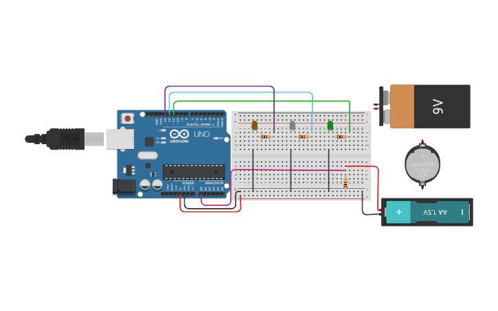 Circuit design Gabriela Sorto 7D arduino probador de baterias | Tinkercad