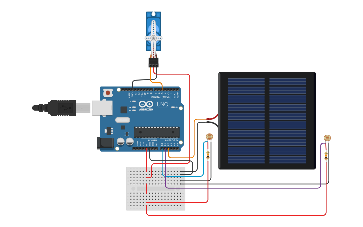 Circuit design Painel Solar com 2 LDRs - Tinkercad