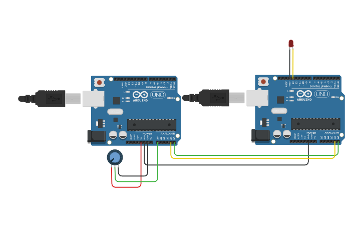 Circuit Design I2c Communication 2 Arduinos Tinkercad