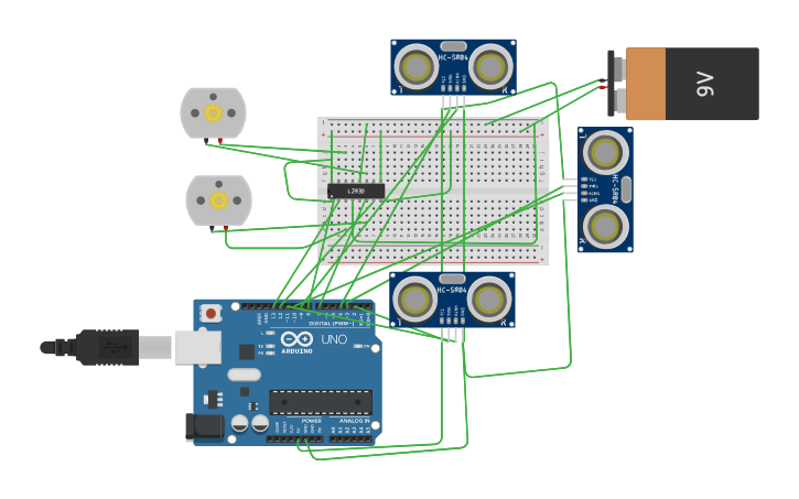 Circuit design ultrasonic car - Tinkercad