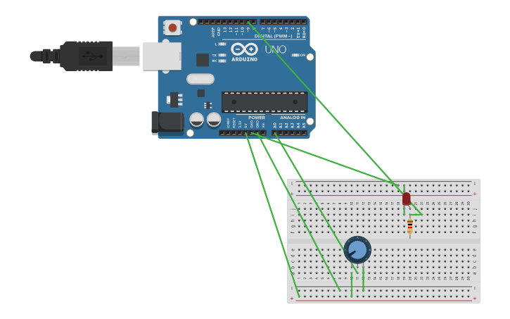 Circuit design led blink using potentiometer - Tinkercad Circuit design led blink using potentiometer - Tinkercad