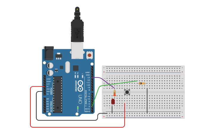 Circuit design 4 buton ile led yakma uygulaması | Tinkercad