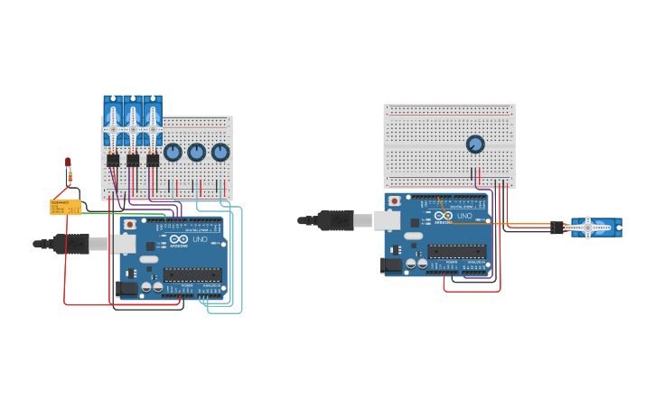 Circuit Design Tres Servos Un Relee Tinkercad