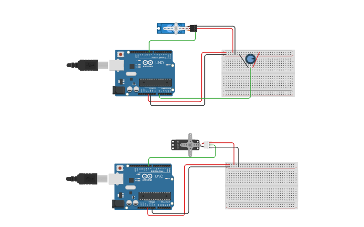 Circuit Design Knob And Sweep Servo Motors Tinkercad