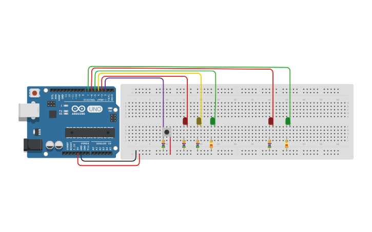 Circuit design Ampel mit Taster - Tinkercad