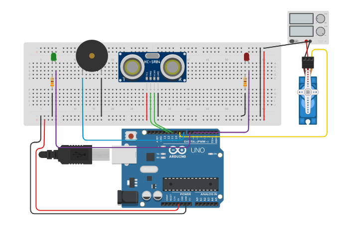 Circuit design P16_UltrasónicoAlarmas_Equipo6 | Tinkercad