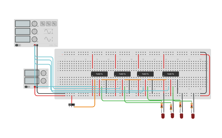 Circuit design right shift register - Tinkercad
