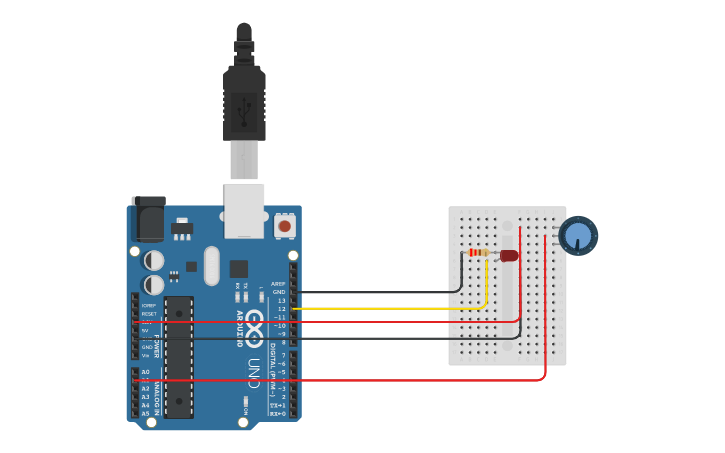 Circuit design Potenciometro con LED - Tinkercad