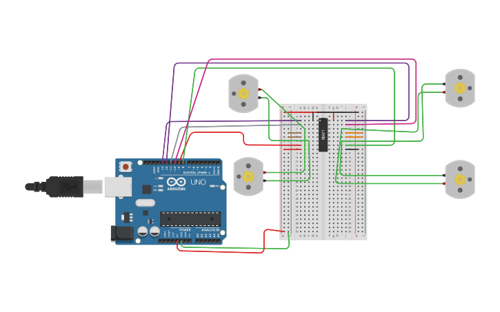Circuit design Multiple DC Motor - Tinkercad