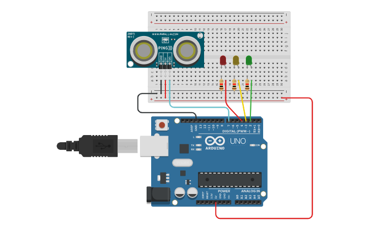 Circuit design Sensor de distancia ultra sonido - Tinkercad