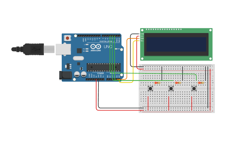 Circuit design Control de variables con Arduino y pulsadores - Tinkercad