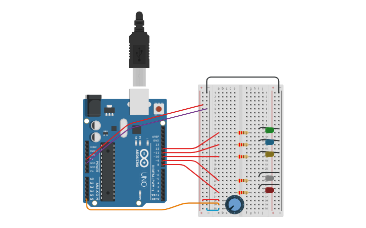Circuit design Mudando a Escala para Alterar o LED! - Loop Fixo | Tinkercad