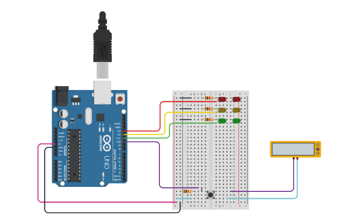 Circuit design traffic lights | Tinkercad