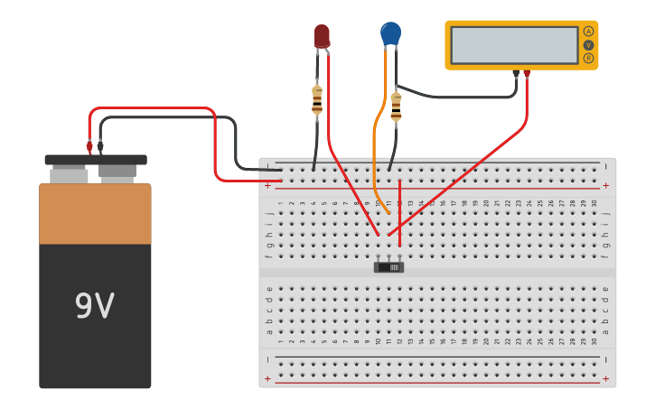 Circuit design Capacitor with LED - Tinkercad