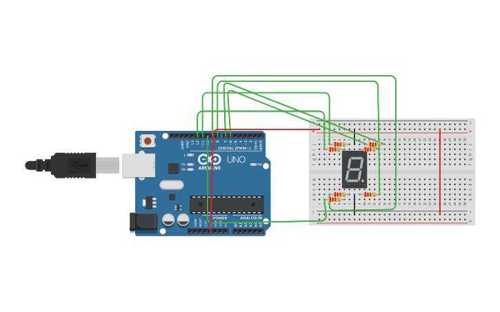Circuit design Latihan 7 Segment - Tinkercad