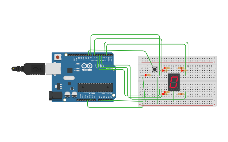 Circuit Design 7 Segment Display With Button Tinkercad