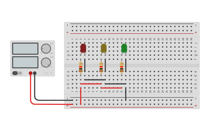 Circuit design 3 Leds positivo - Tinkercad