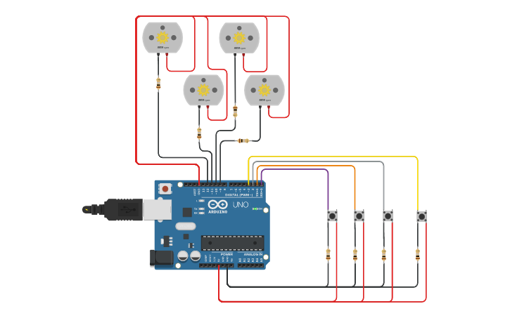 Circuit design Arthur- 4 motores no arduino | Tinkercad