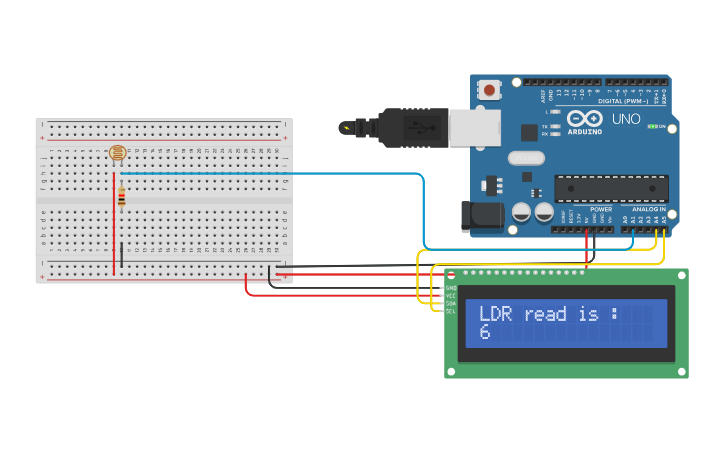 Circuit design lcd i2c and ldr - Tinkercad Circuit design lcd i2c and ldr - Tinkercad
