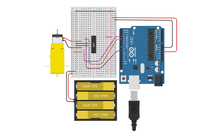 Circuit design Single DC Motor using H-bridge - Tinkercad