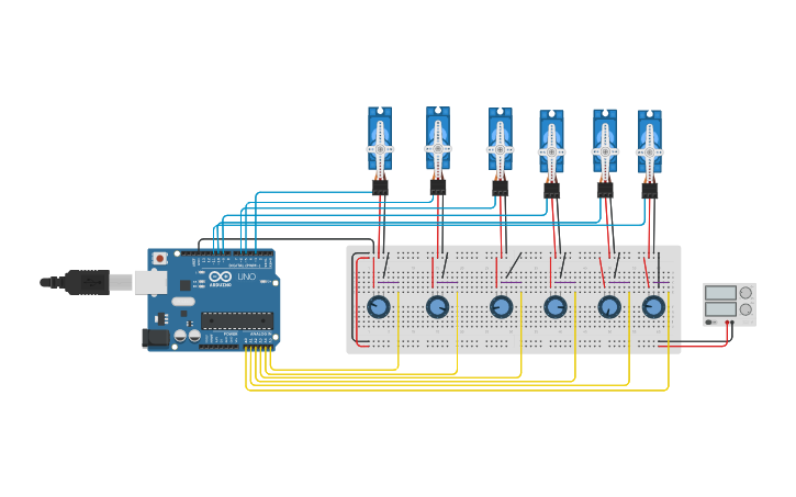 Circuit Design 6 Servo Robot Arm Tinkercad