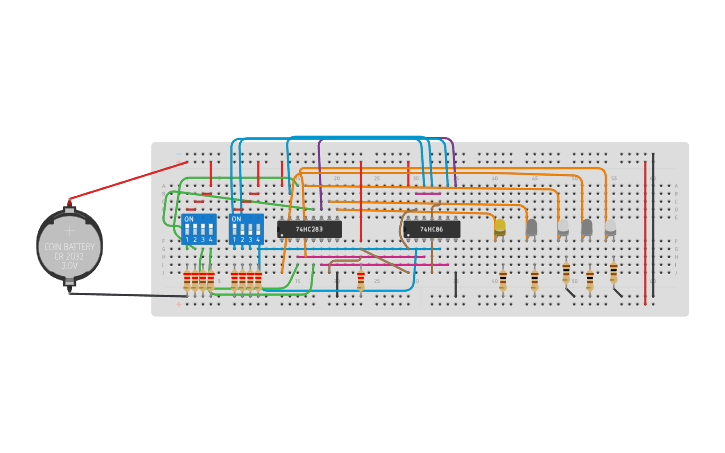 Circuit design SUMADOR/RESTADOR 4B | Tinkercad