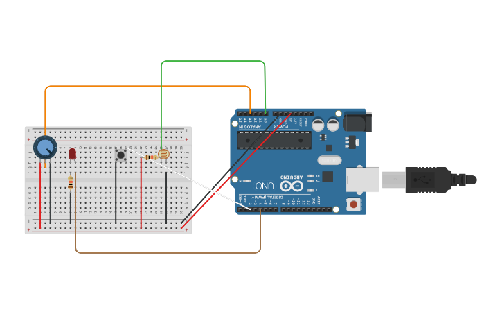 Circuit design Control LED light intensity Using Pot and LDR | Tinkercad