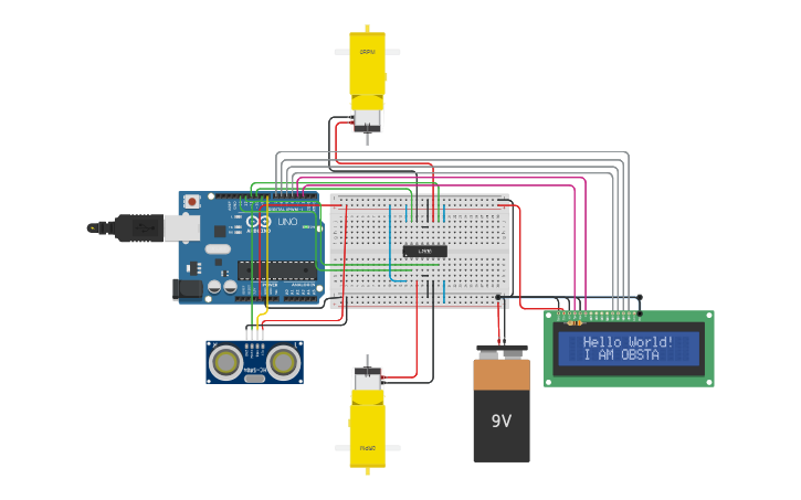 Circuit design Obstacle avoiding Car v2 - Tinkercad