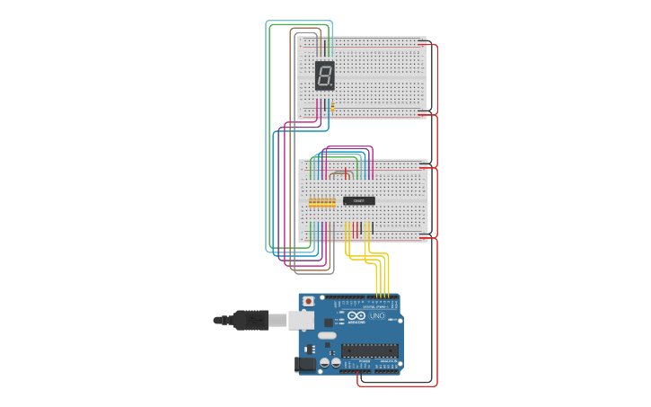 Circuit design 7-Segment-Anzeige ohne Code - Tinkercad