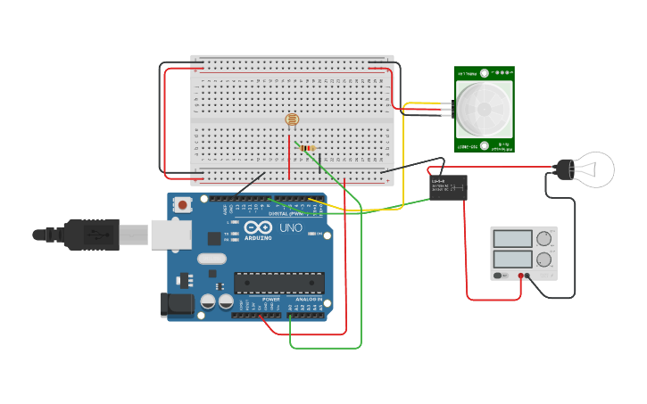 Circuit design Automatic Room Lighting System - Tinkercad