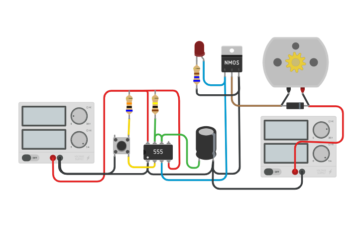 Circuit design Monostable 555 drives Higher Loads - Tinkercad