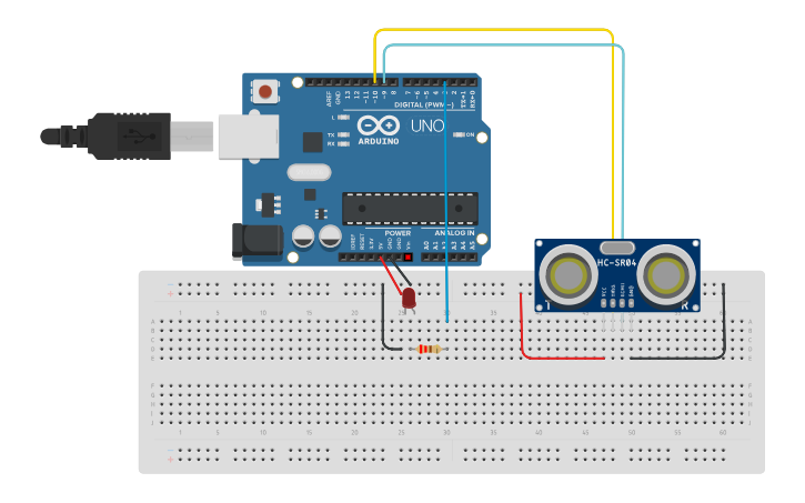 Circuit design Copy of SENSOR ULTRASONIDO PARA ENCENDER UN LED - Tinkercad