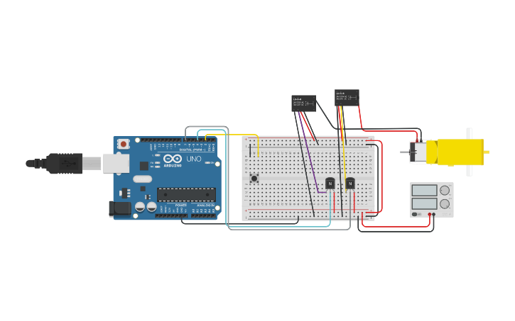Circuit design 2 relays and motor - Tinkercad