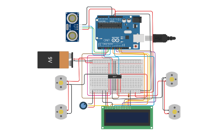 Circuit design OBSTACLE AVOIDING ROBOT | Tinkercad