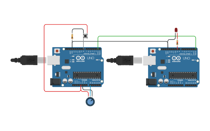 Circuit design TAREFA 1 COMUNICAÇÃO SERIAL SIMPLEX | Tinkercad