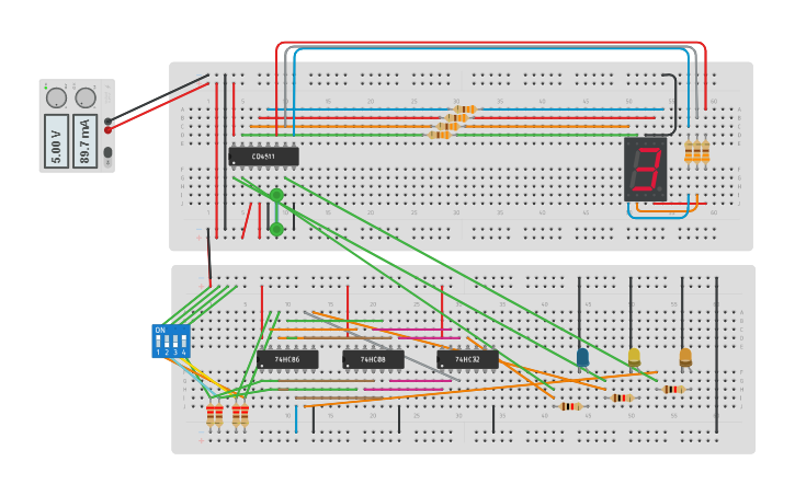Circuit design SUMADOR DE DOS BITS TERMINADO - Tinkercad Circuit design SUMADOR DE DOS BITS TERMINADO - Tinkercad