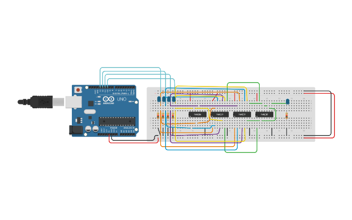 Circuit design 4 bits ejercicio 2 | Tinkercad